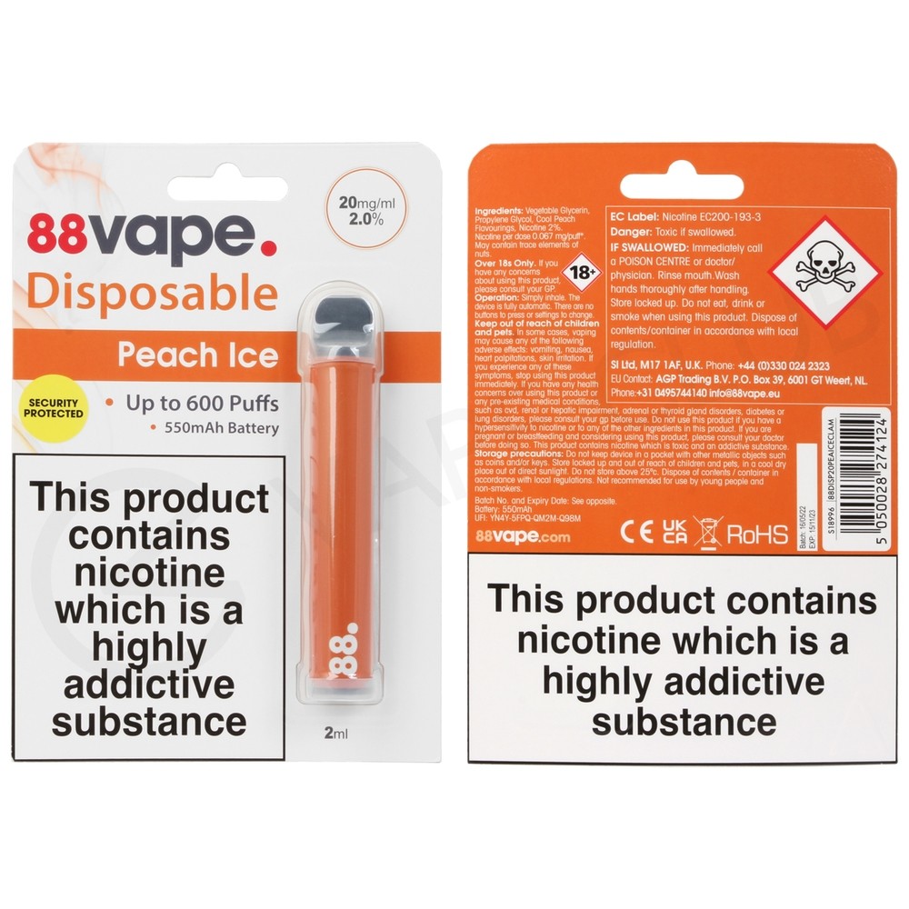 Peach Ice 88Vape Disposable Device